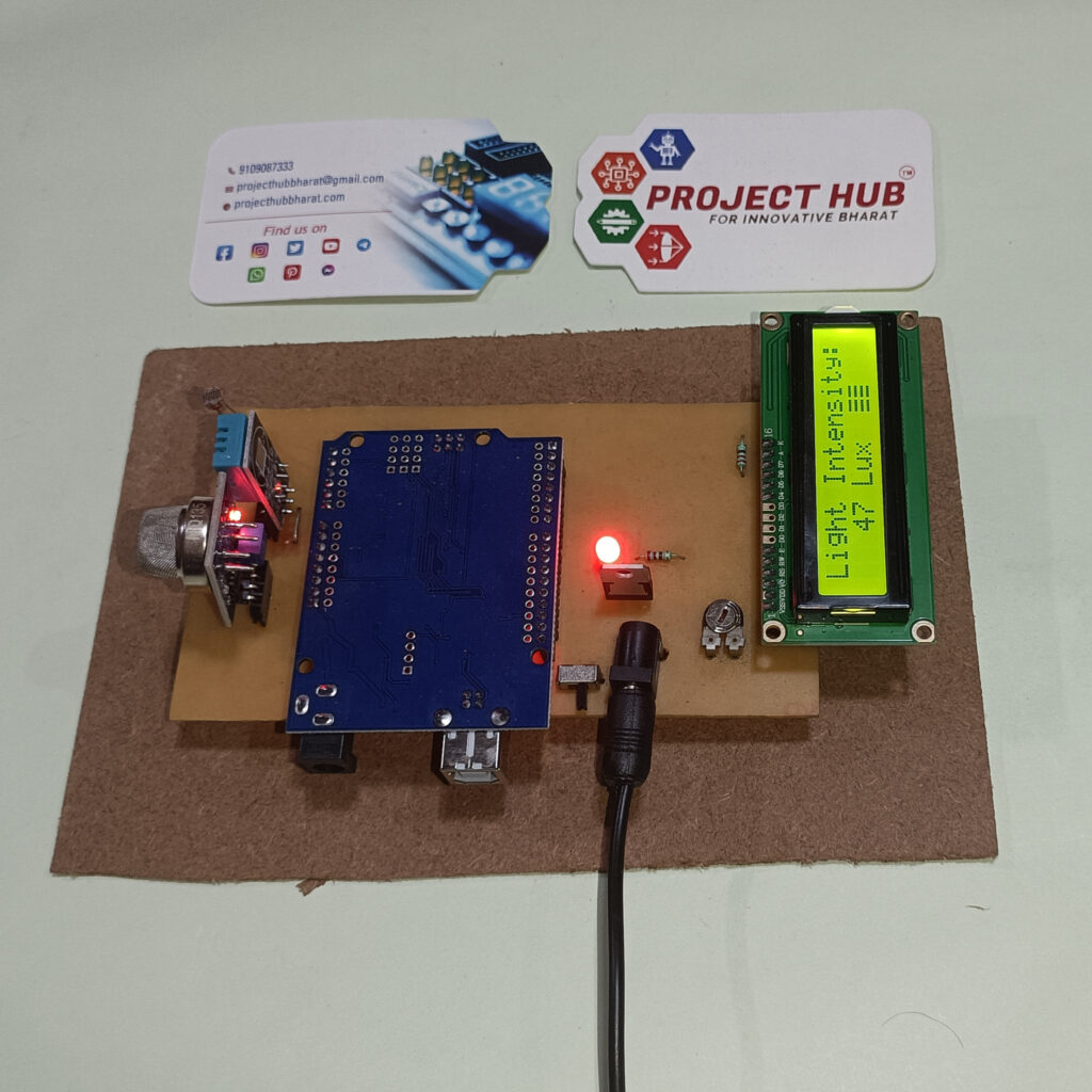 Arduino UNO based Weather Station using 16×2 LCD, DHT11, LDR and MQ135 - Project Hub